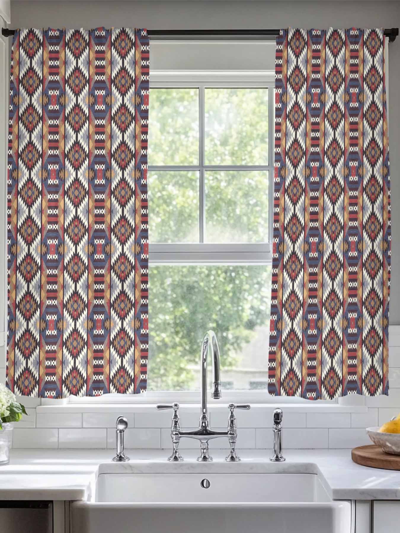 Retro Boho Aztec Sheer Curtains for Living Room Bedroom Ethnic Abstract ...