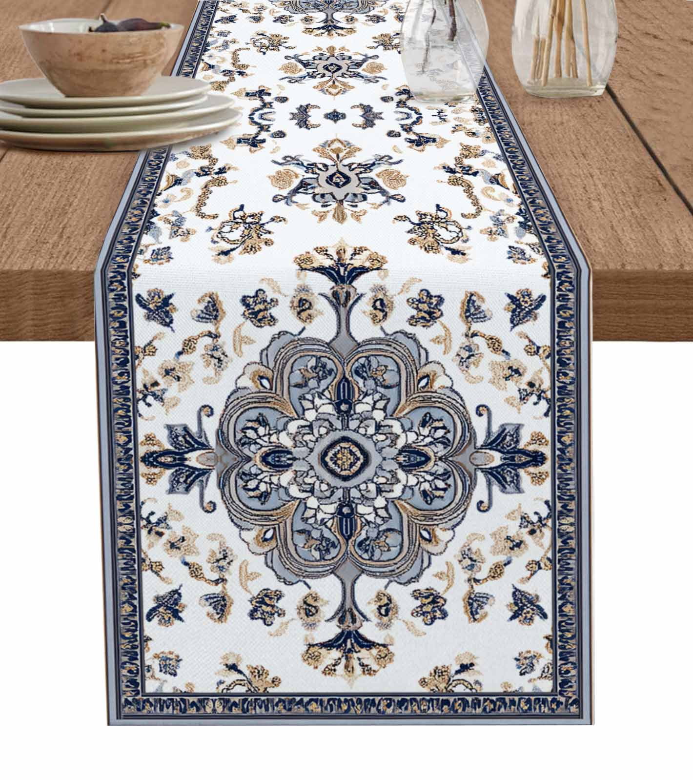 Retro Boho Burlap Cotton Table Runner 13x60 Inches Long, Aztec Tribe ...