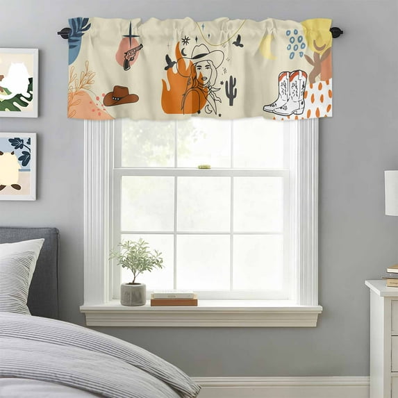 Retro Boho Color Block Tropical Desert Valances for Windows,Rod Pocket ...