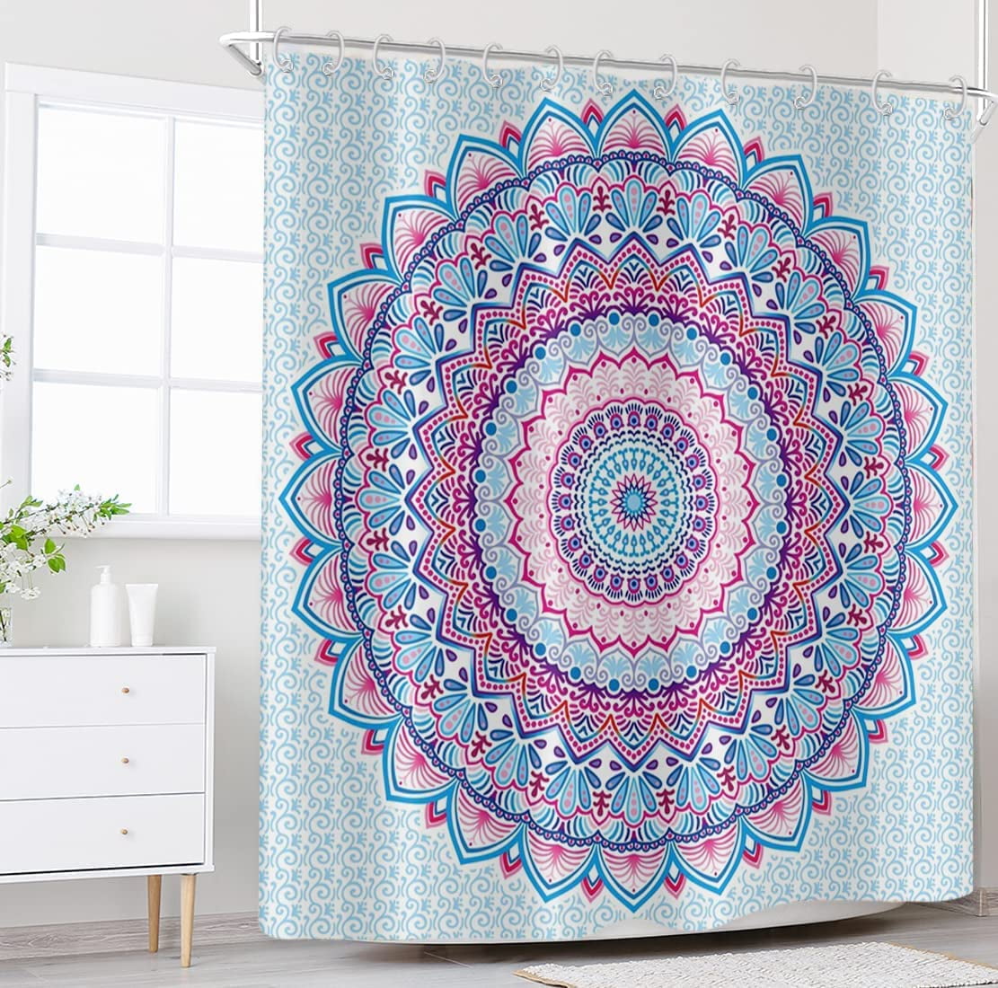 Retro Boho Floral Shower Curtains For Bathroom Mandala Flower Medallion