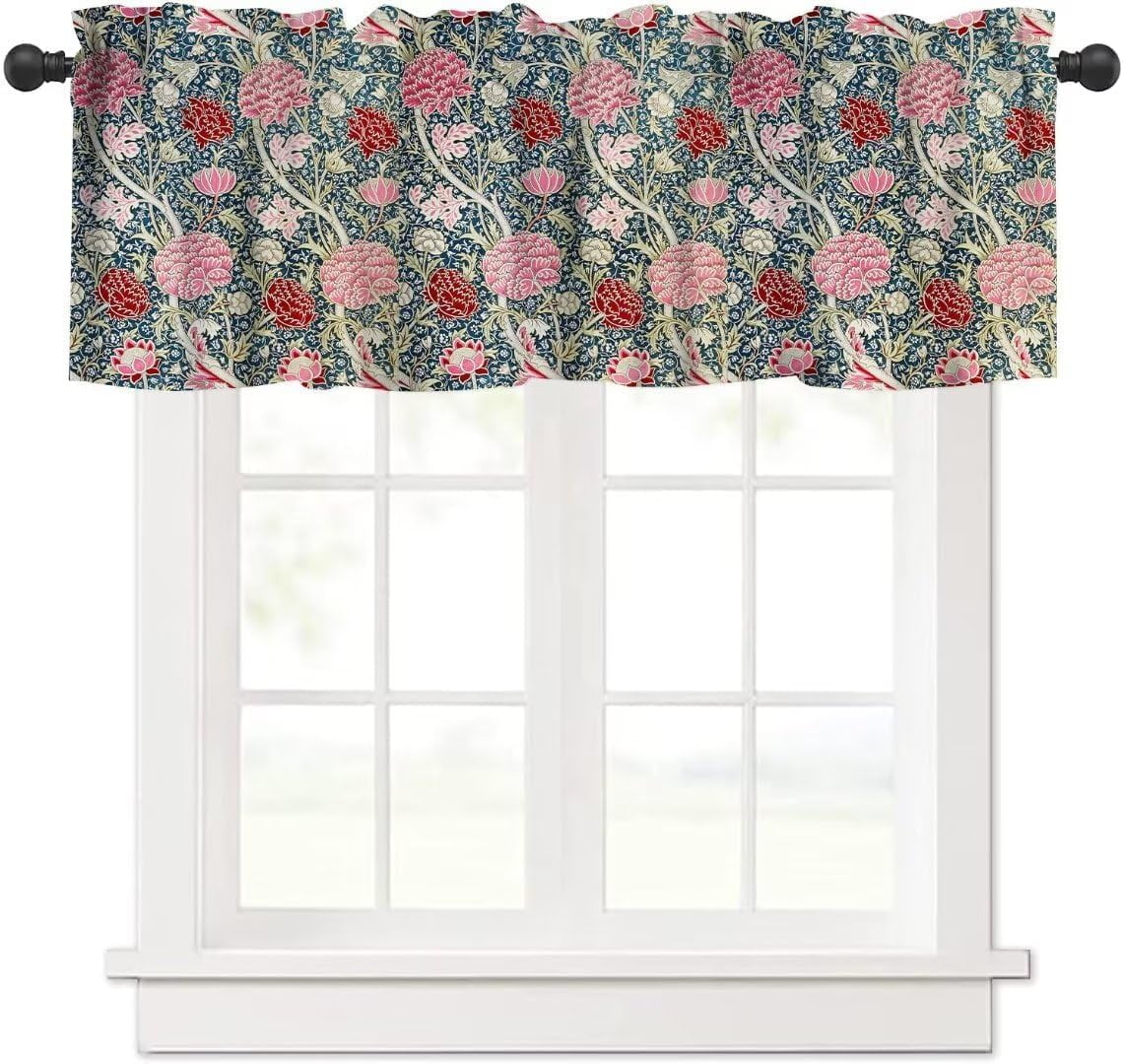 Retro Boho Floral Window Valance Curtain, William Morris Vintage Red ...