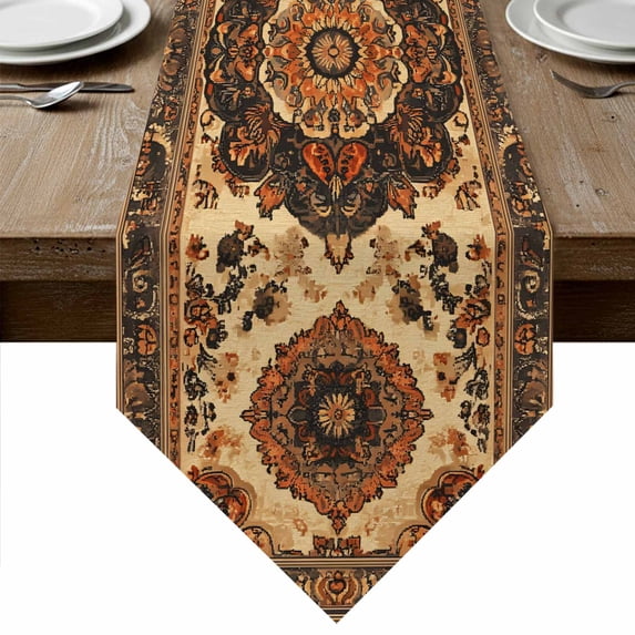 Retro Boho Flower Table Runner Linen Burlap Table Runner 48 Inches Long ...