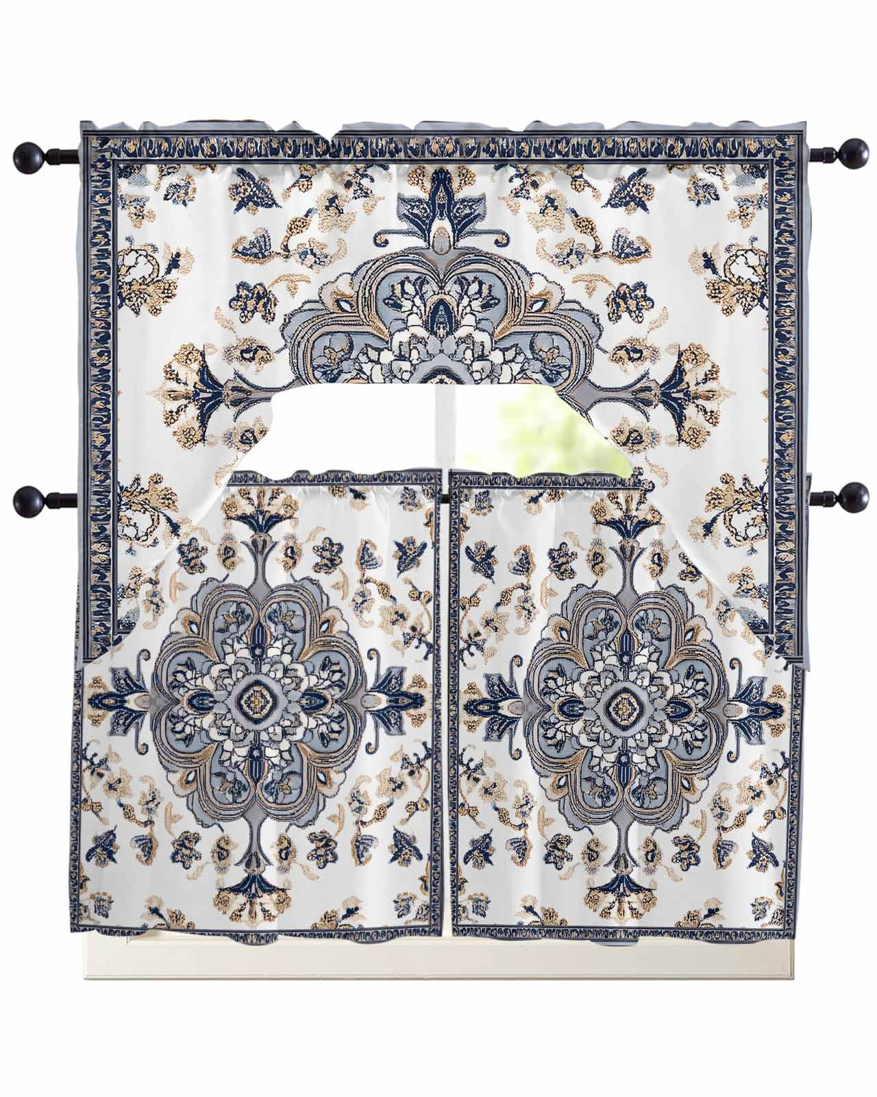 Retro Boho Kitchen Curtains Sets 36 Inch Length with Valance, Aztec ...
