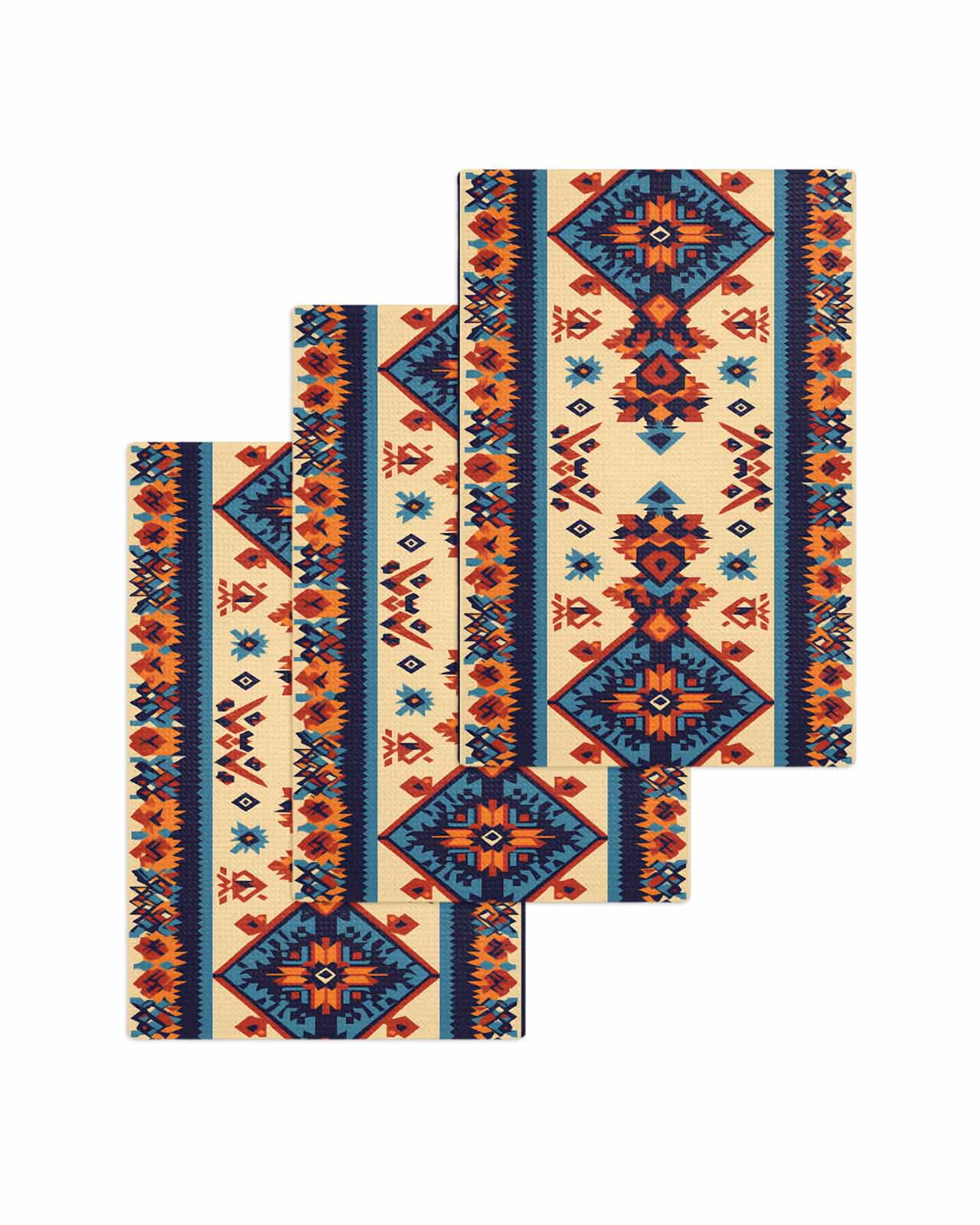 Retro Boho Kitchen Dish Towels for Drying Dishes Set of 3, Rustic Abstract Geometric Farmhouse ...