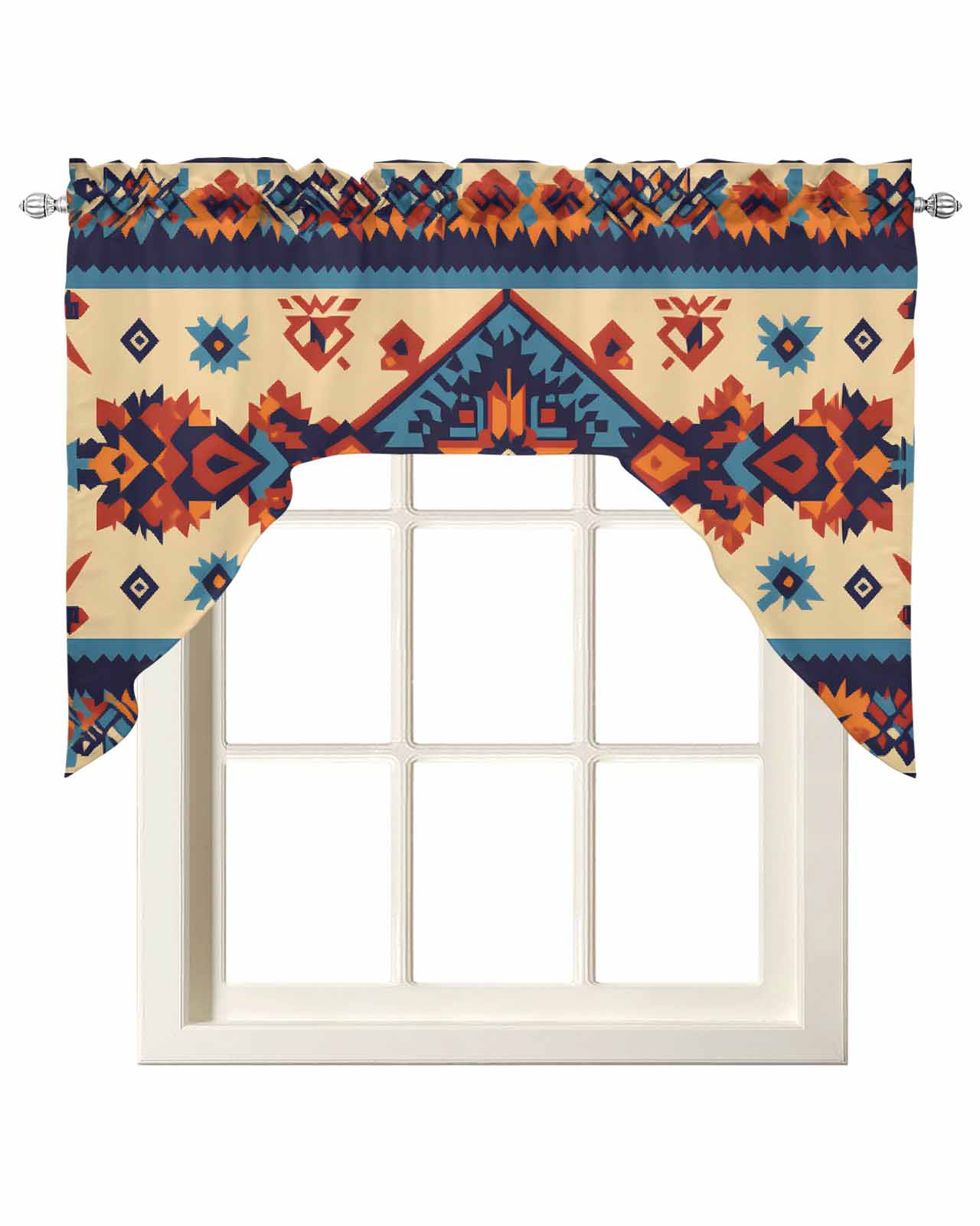 Retro Boho Kitchen Swag Valances for Windows, Rustic Abstract Geometric ...