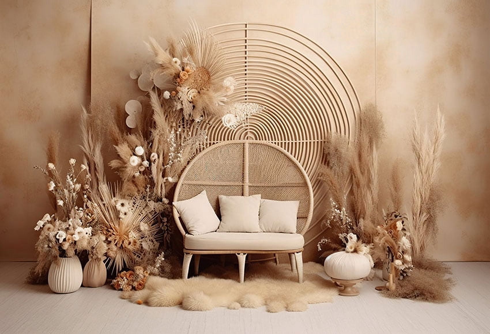 Retro Boho Pampas Grass Floral Girl Birthday Party Maternity Portrait r ...