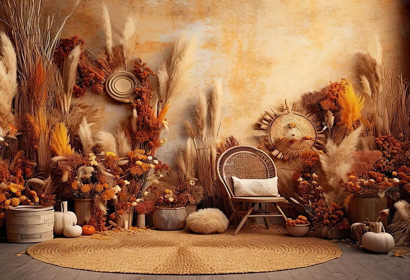 Retro Boho Pampas Grass Floral Girl Birthday Party Maternity Portrait r ...