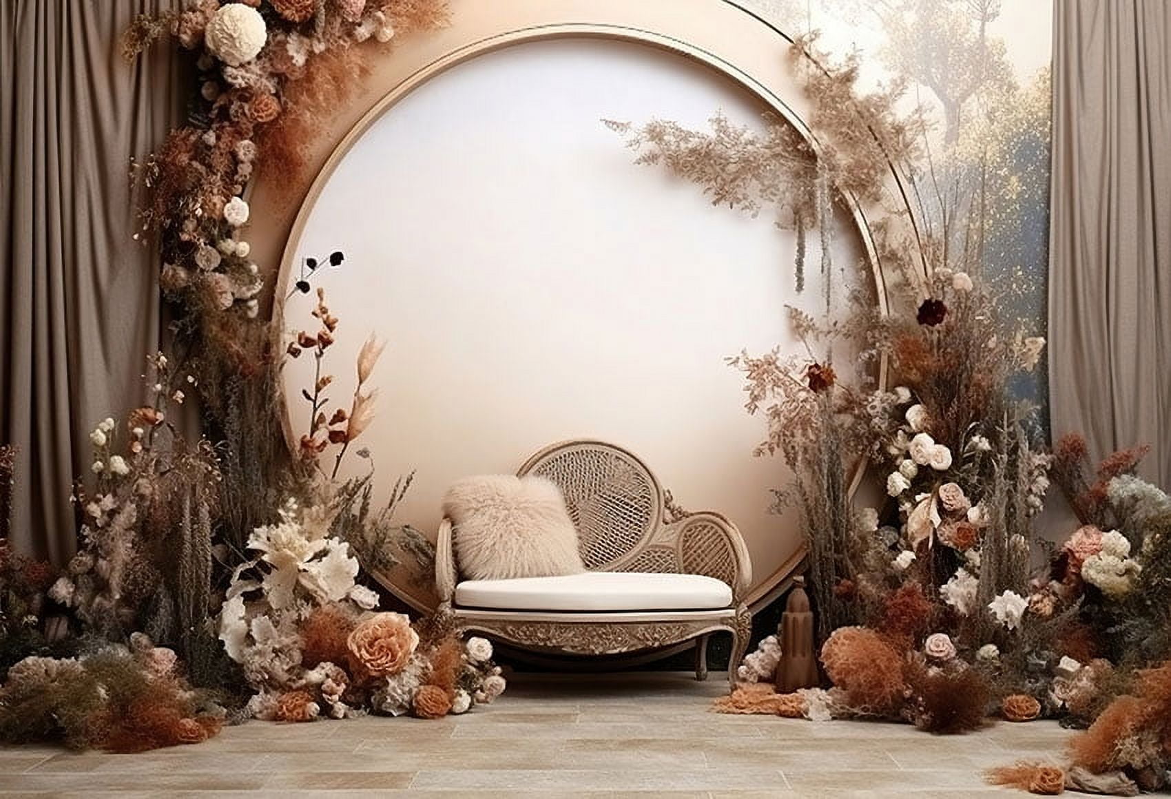 Retro Boho Pampas Grass Floral Girl Birthday Party Maternity Portrait r ...