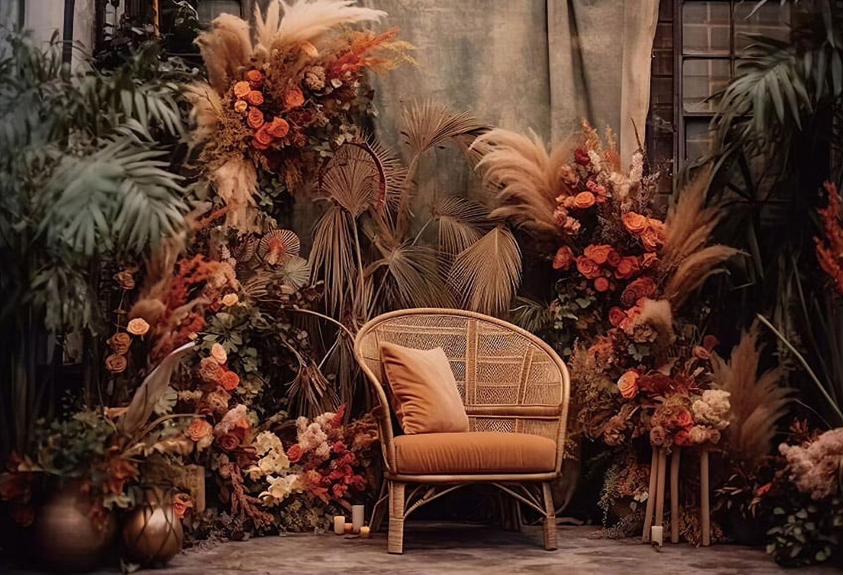 Retro Boho Pampas Grass Floral Girl Birthday Party Maternity Portrait r ...