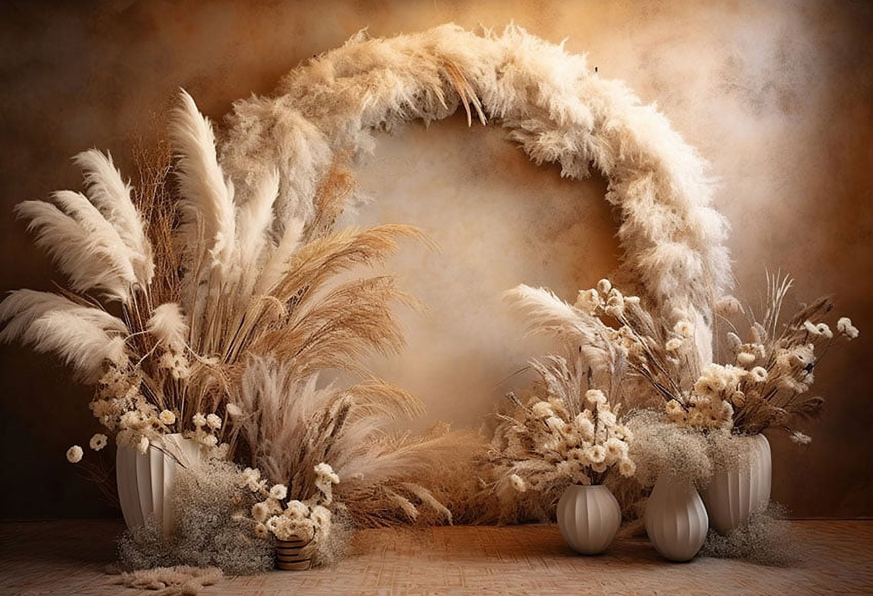 Retro Boho Pampas Grass Floral Girl Birthday Party Maternity Portrait r ...