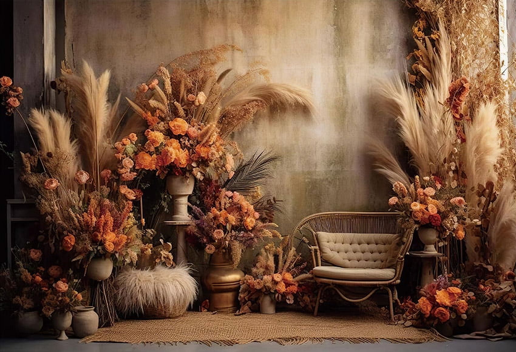 Retro Boho Pampas Grass Floral Girl Birthday Party Maternity Portrait r ...