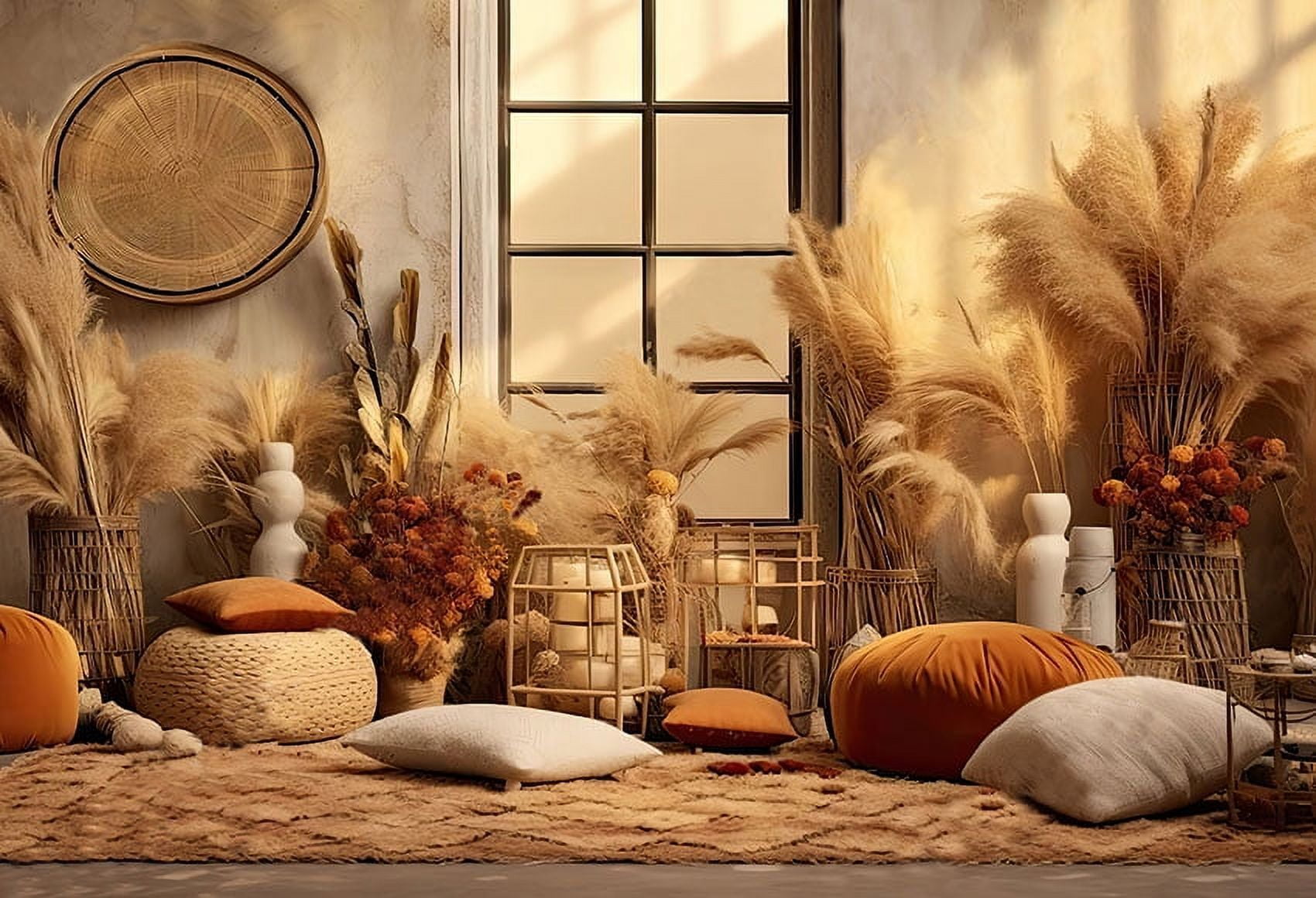 Retro Boho Pampas Grass Floral Girl Birthday Party Maternity Portrait r ...