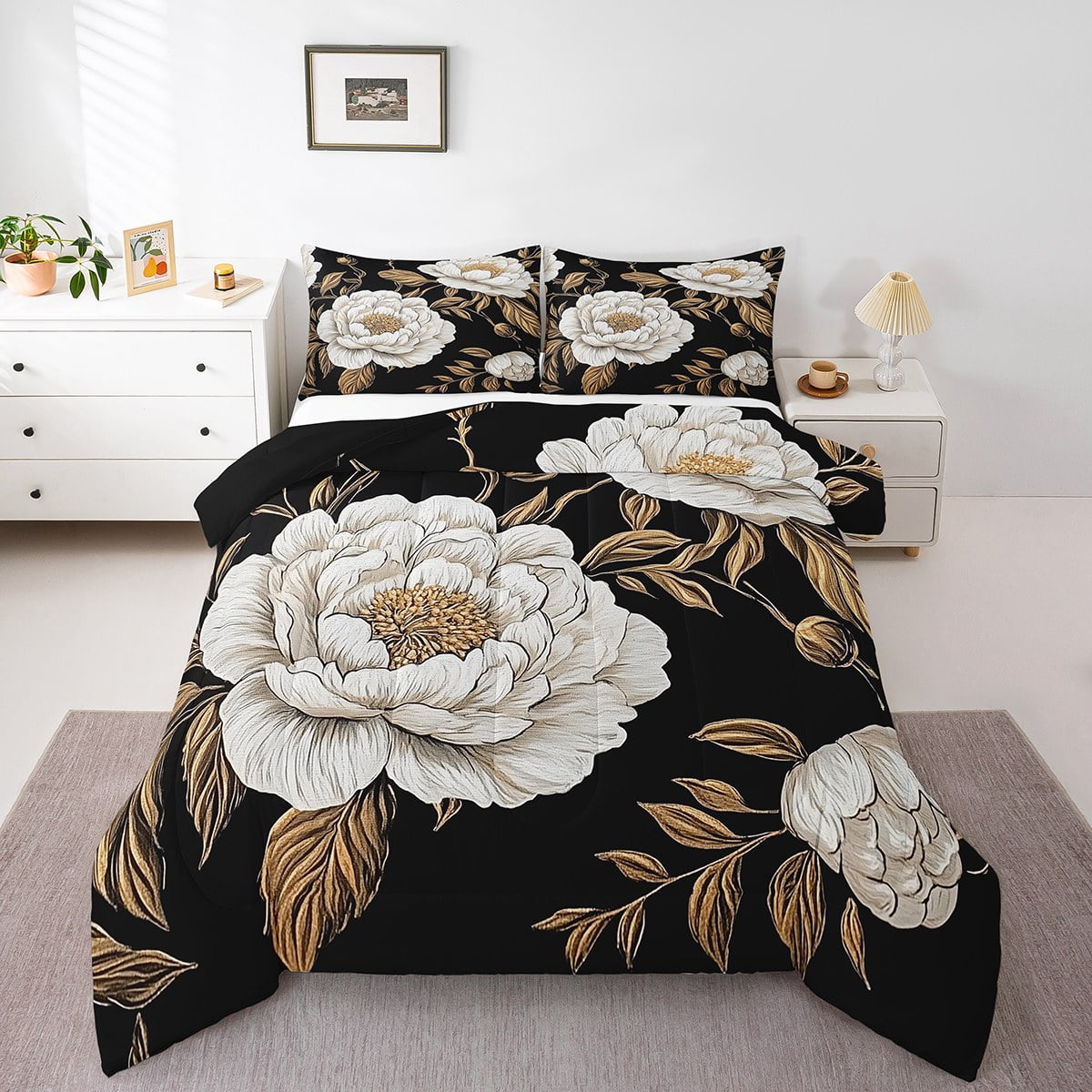 Retro Boho Peony Comforter Sets Full Size Teens Adults,Valentine Floral ...