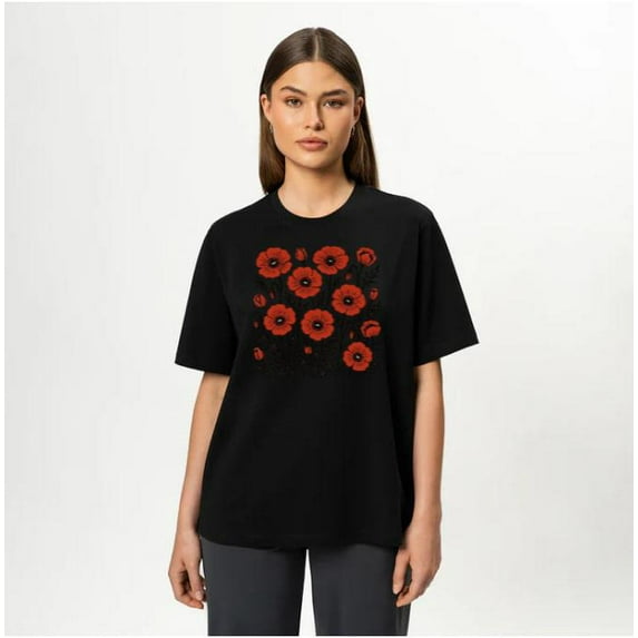 Retro Boho Poppy Flower Block Print Aesthetic Tee up to 5XL - Walmart.com
