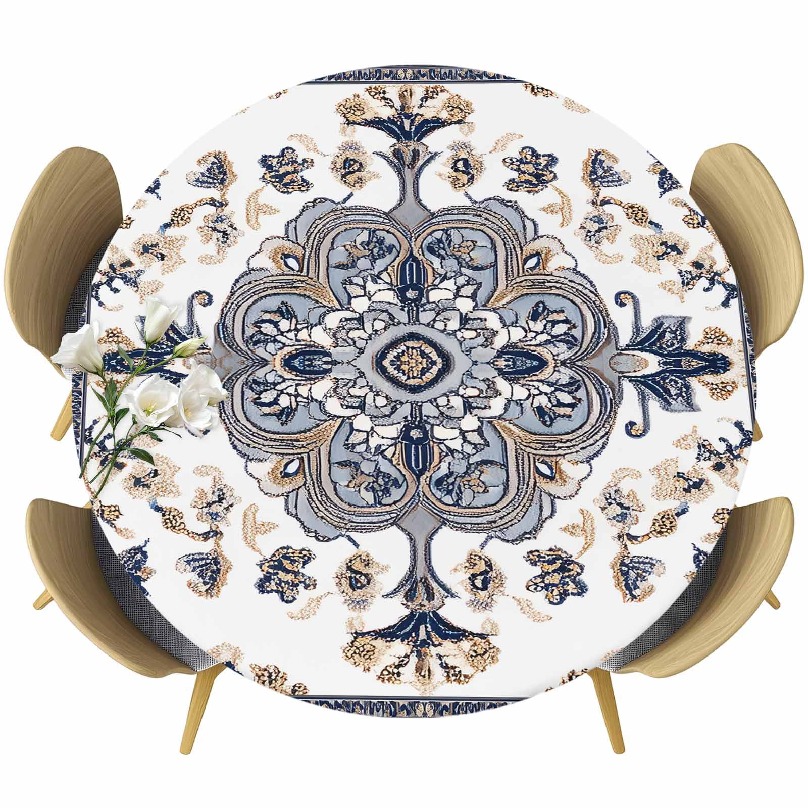 Retro Boho Round Tablecloth 36-44 Inch Round Fitted Table Cloth with ...