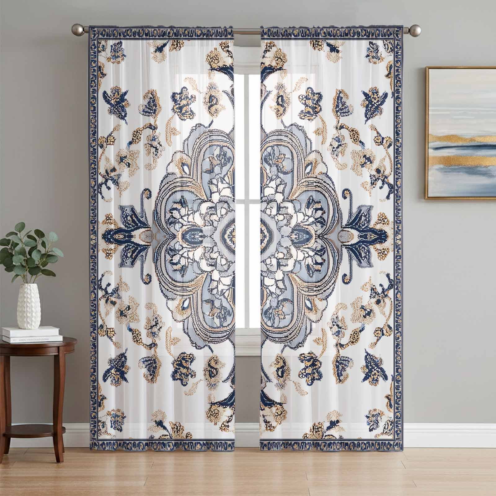 Retro Boho Sheer Curtains 72 Inch Length 2 Panels Set, Aztec Tribe ...
