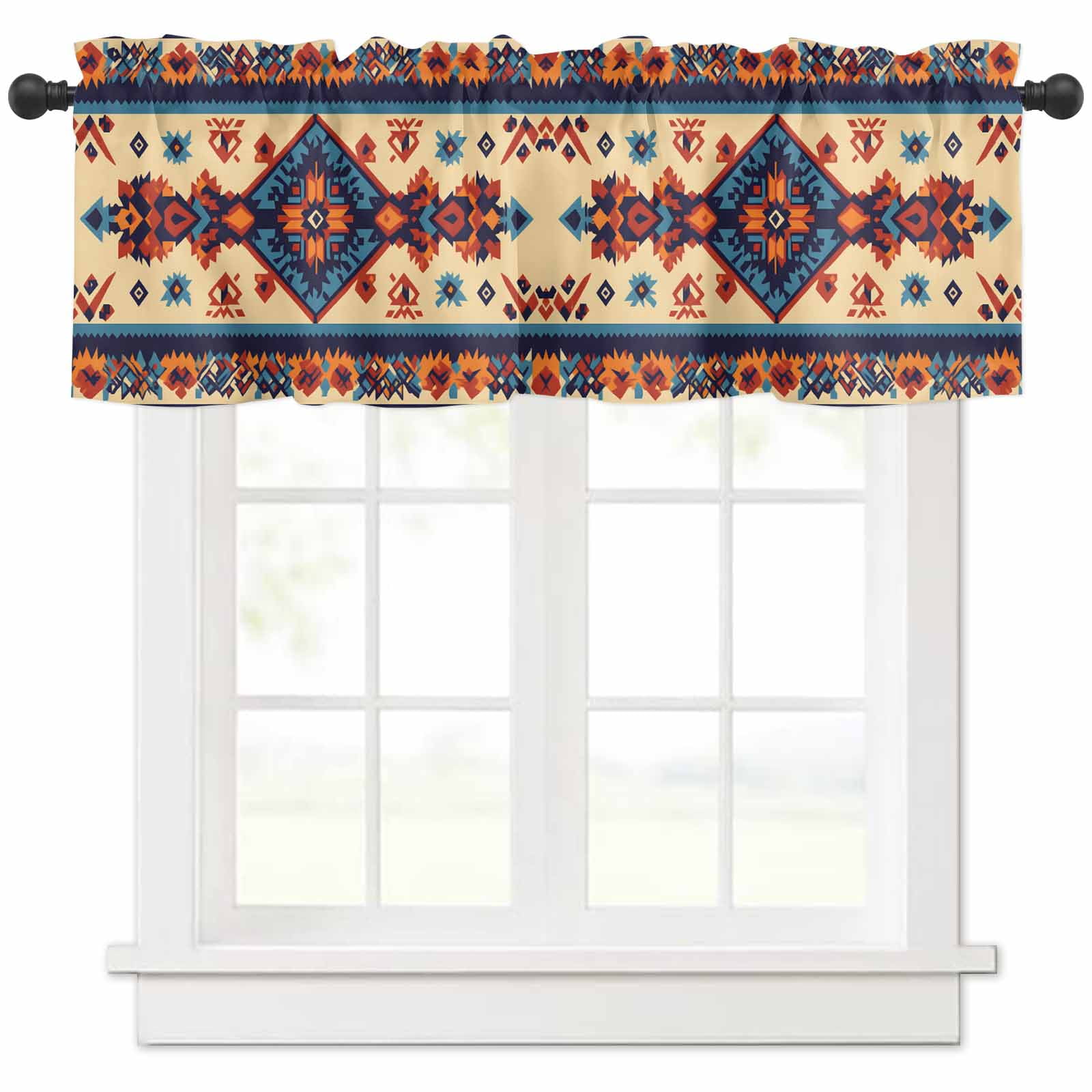 Retro Boho Valances for Windows Farmhouse Kitchen Curtains Valances Rod ...