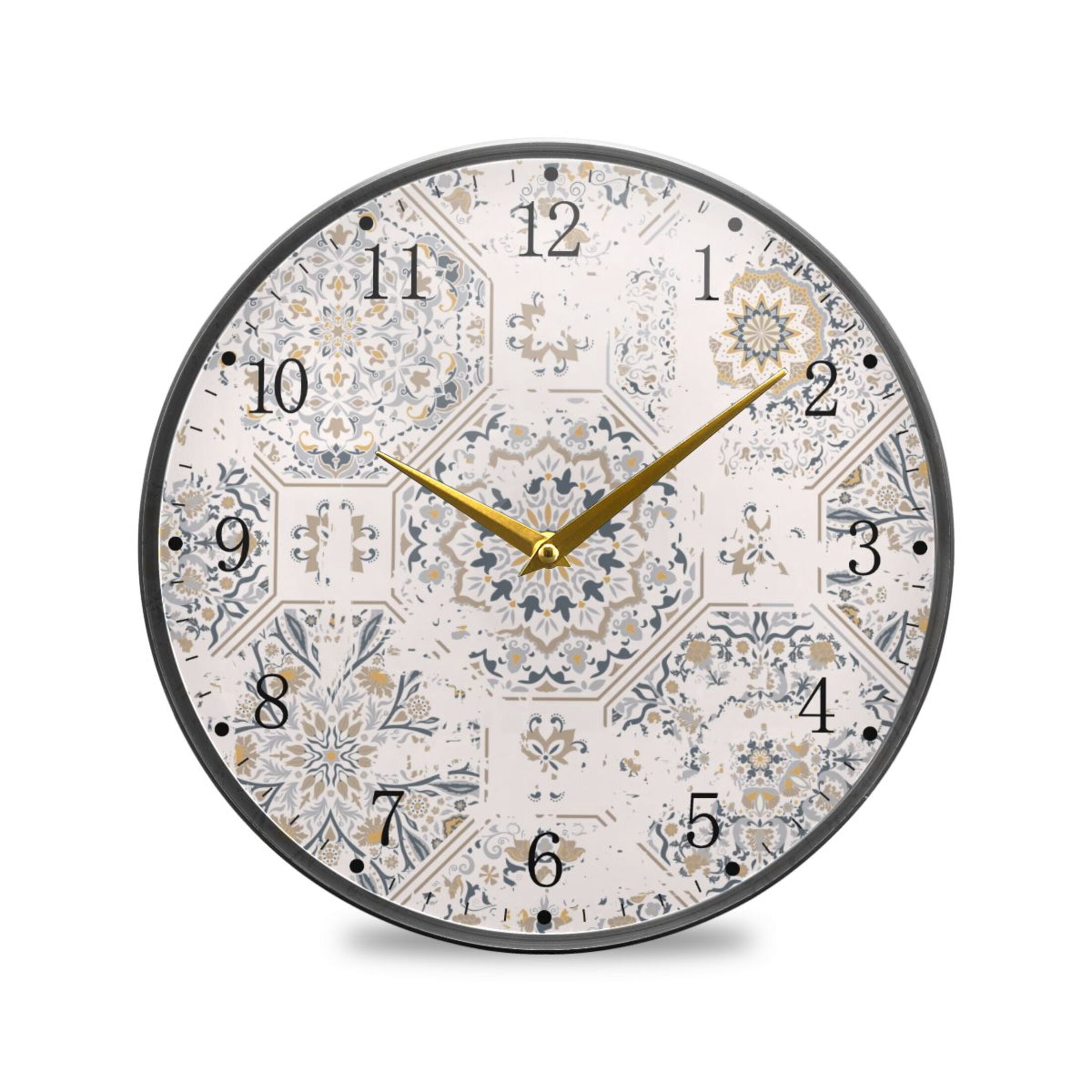 Retro Bohomia Pattern Acrylic Wall Clocks Quiet Round Clock Battery ...