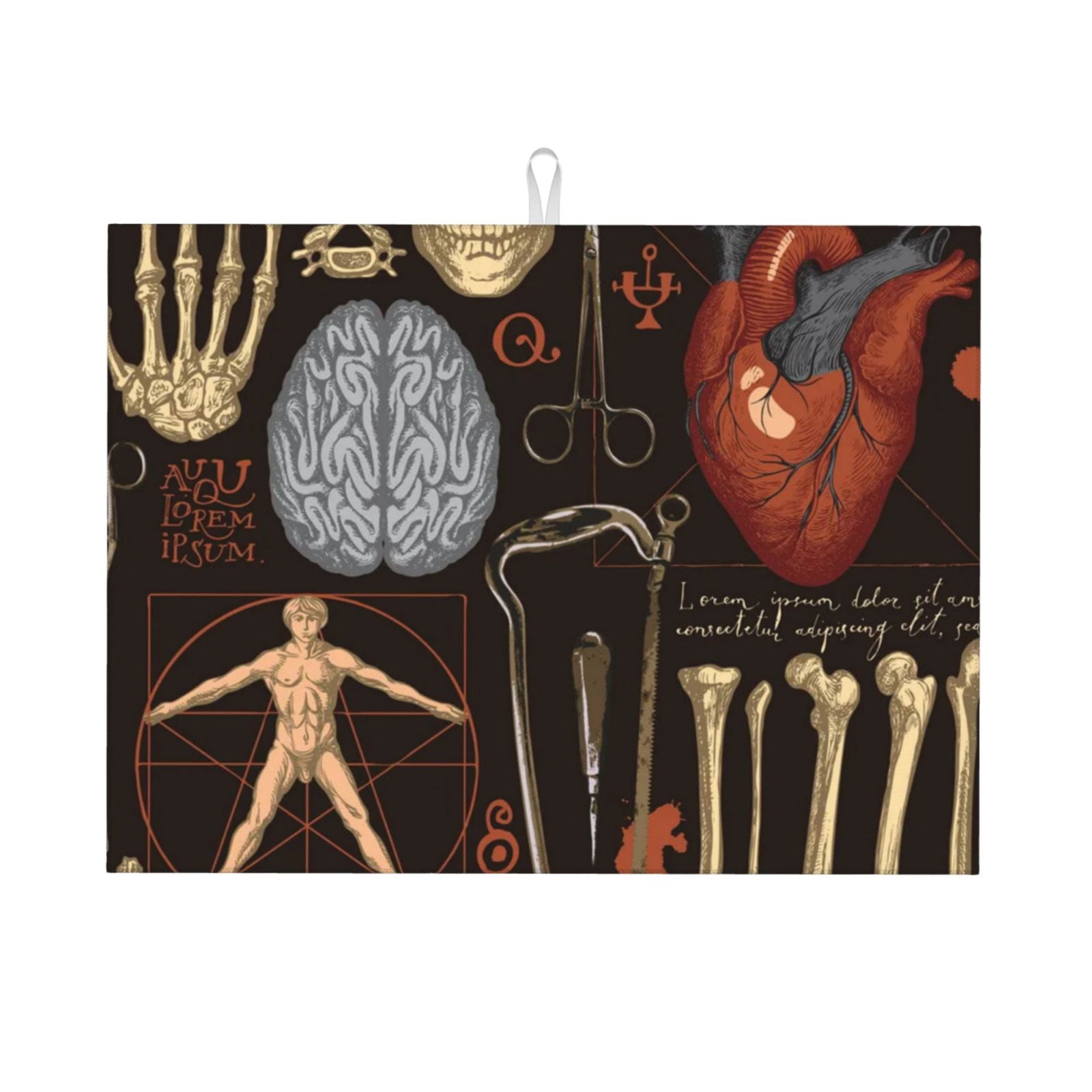 Retro Bones Organs Skull Large Kitchen Drying Mat 18x24 Inch Ultra ...