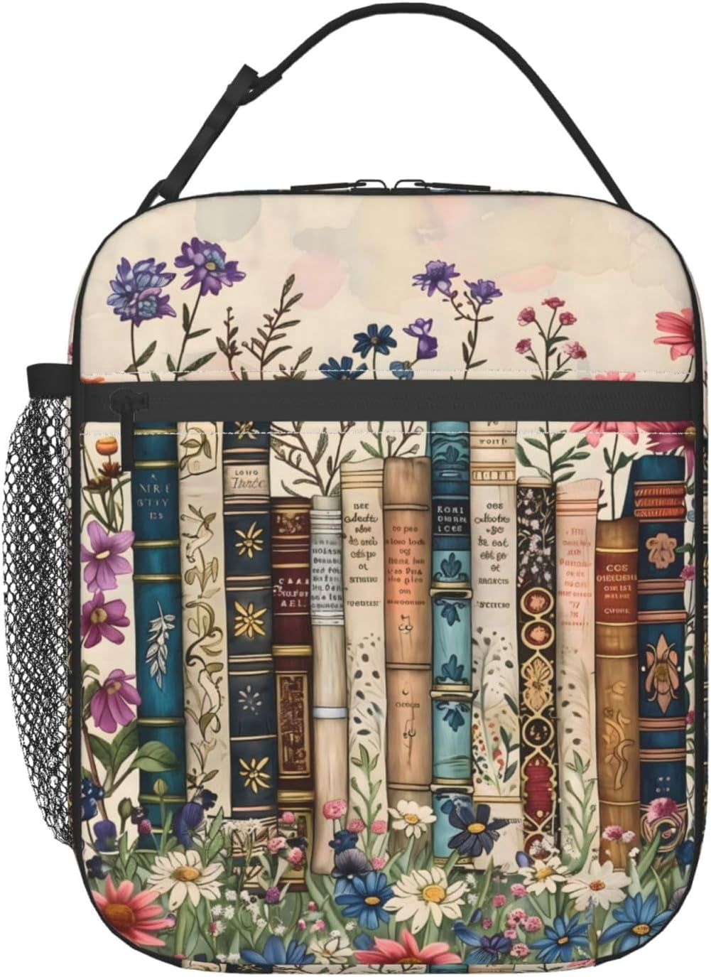 Retro Book Lunch Box for,Flower Insulated Bag for Student,Library ...