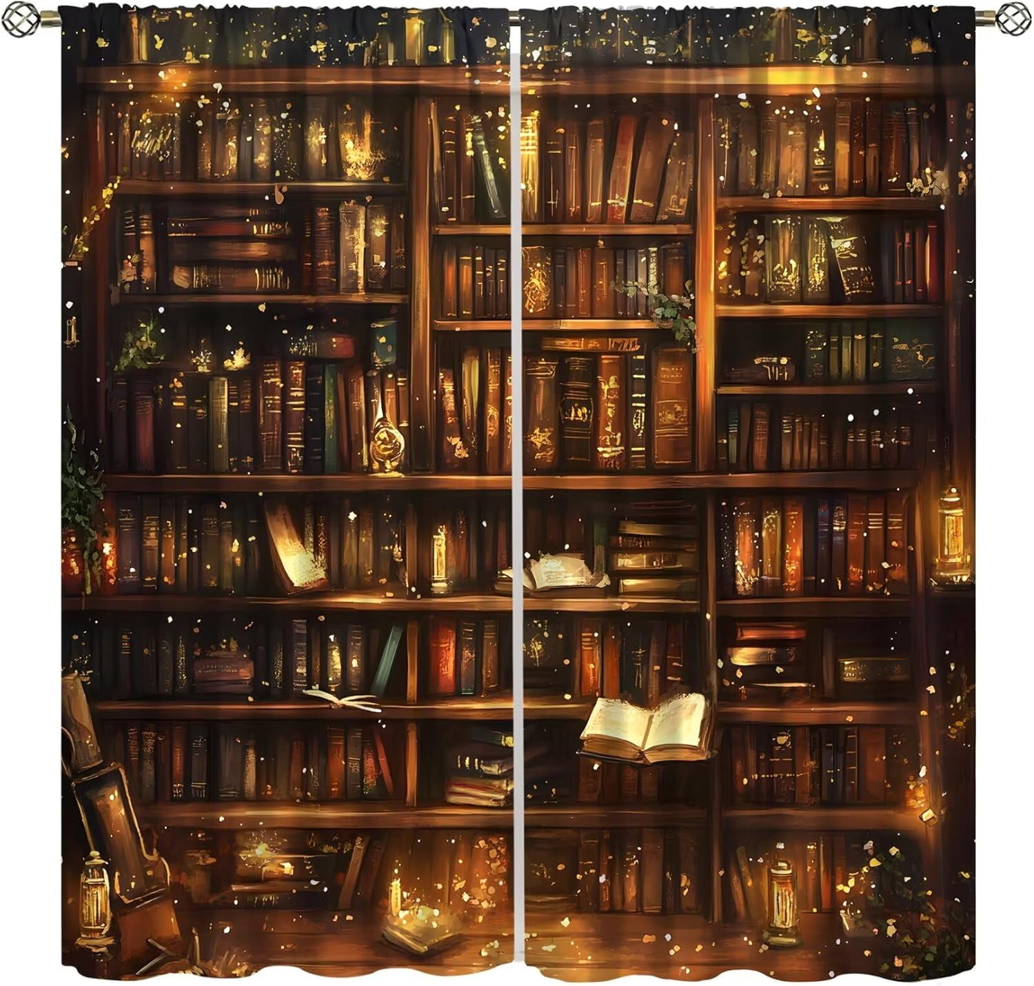 Retro Bookshelf Bookcase Blackout Curtains Country Style Library ...
