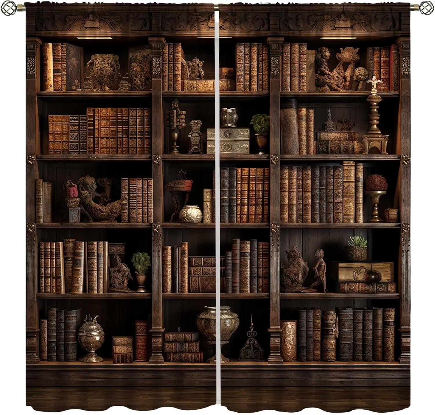 Retro Bookshelf Curtains Library Bookshelf Ladder Candle Decoration ...