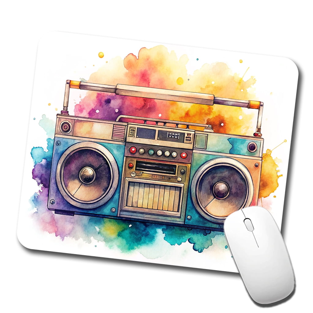 Retro Boom Box Radio Cassette Player Watercolor Mouse Pad Low Profile ...