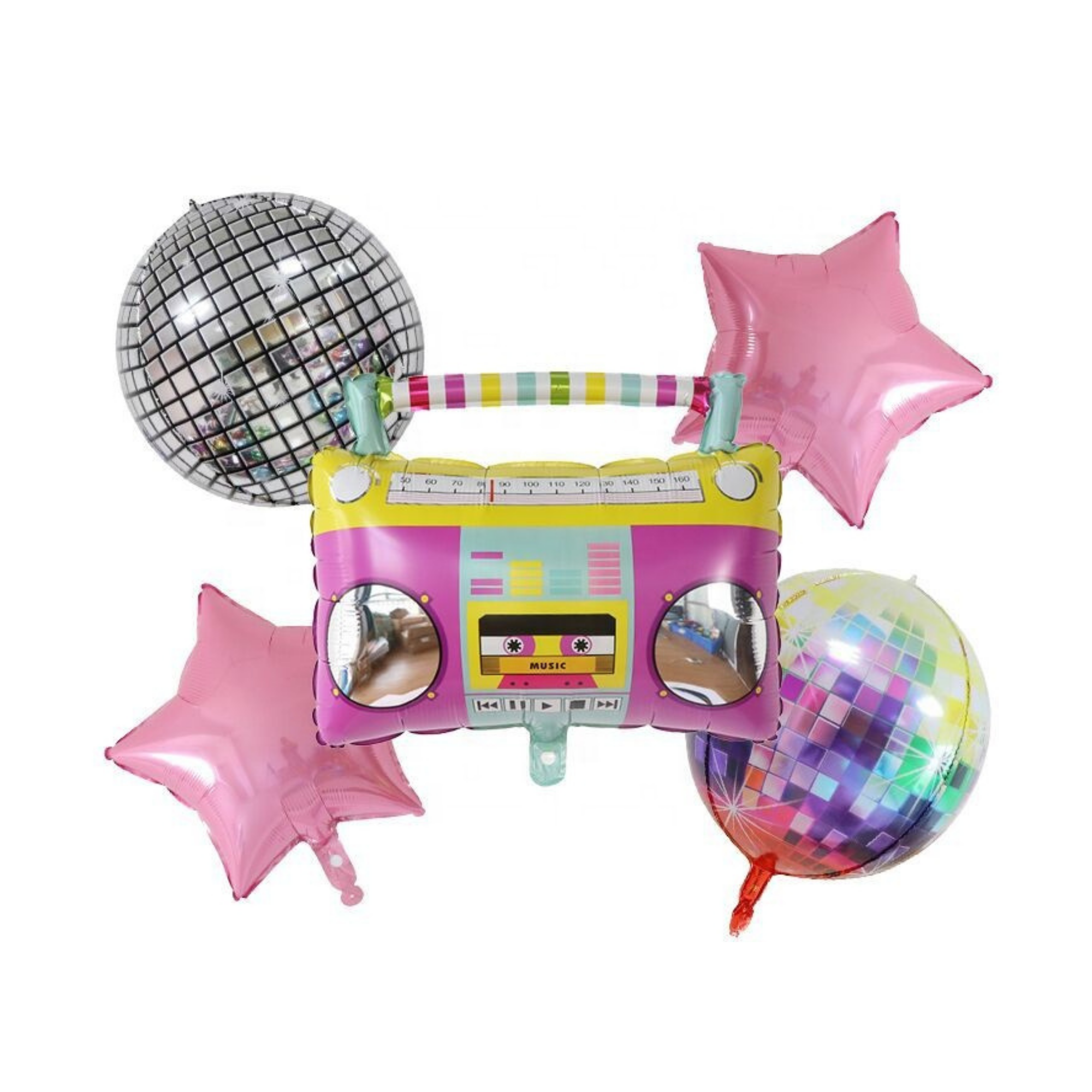 Retro Boombox and Disco Ball Balloon Set with Pink Stars for Party ...