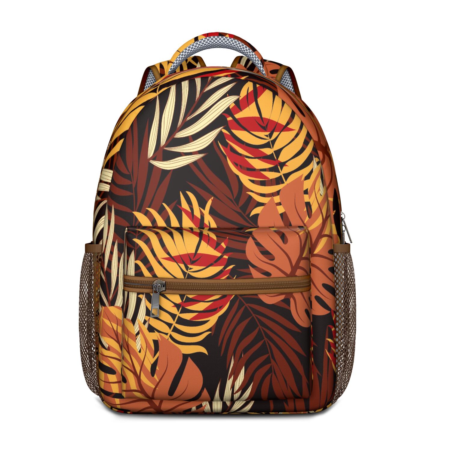 Retro Botanical Waterproof School Backpack - Hawaiian Tropical Leaf ...