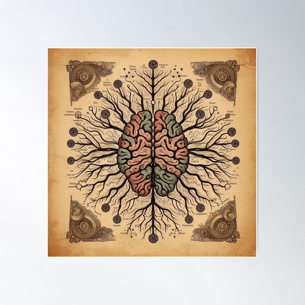 Retro Brain Map Poster Wall Art, Modern Wall Decor For Living Room ...