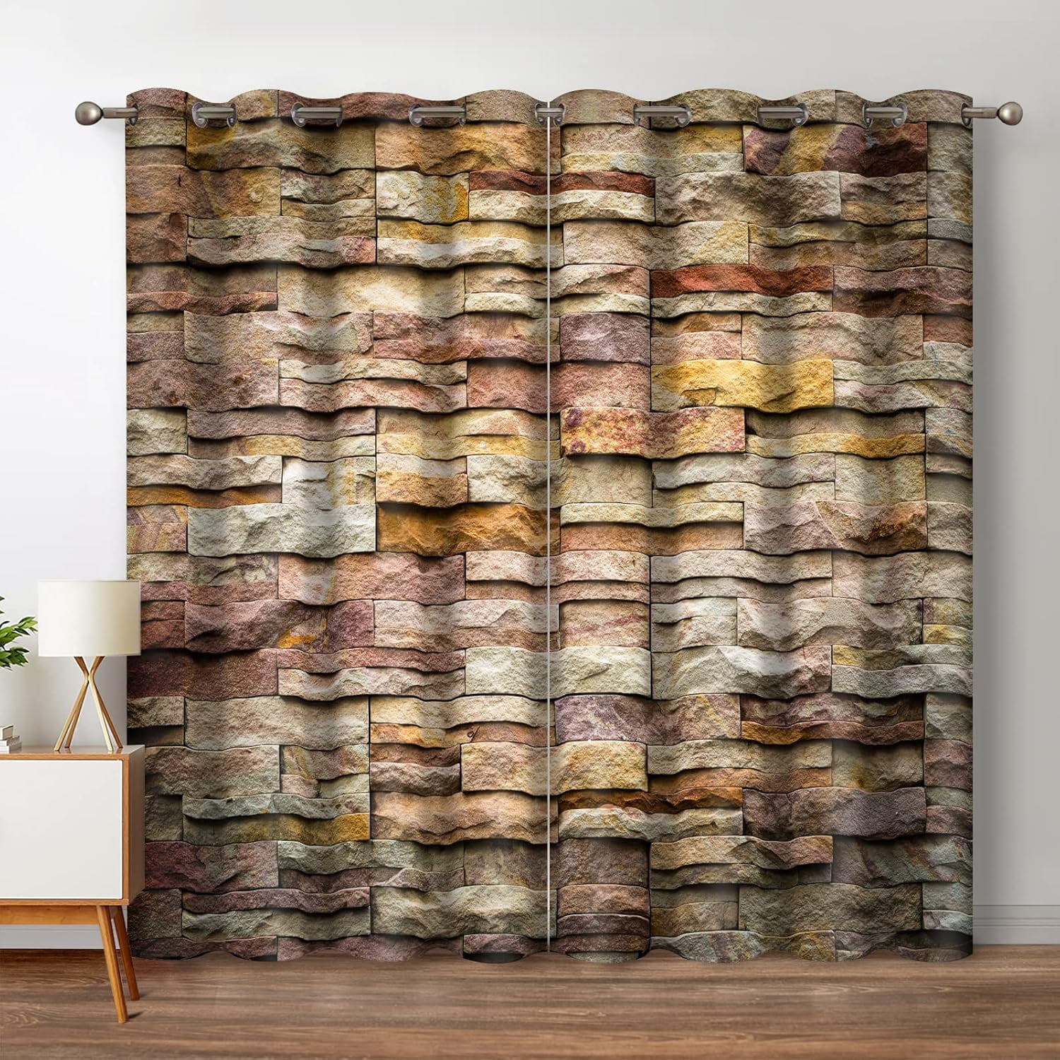 Retro Brick Marble Blackout Curtains Colorful Brick Slate Stone Wall ...