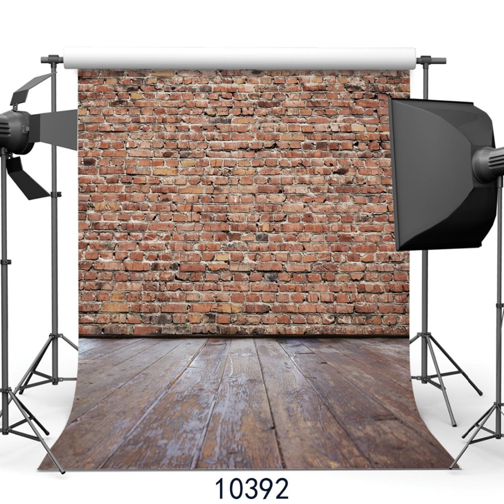 Retro Brick Wall Background with Broken Wooden Floor Customized Photo ...