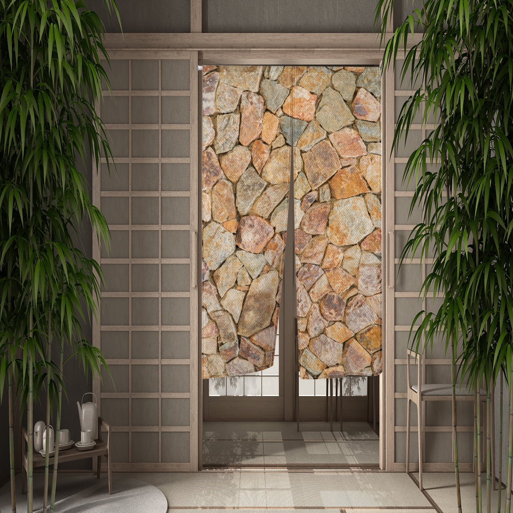 Retro Brick Wall Door Curtain Wooden Board St Art Architecture Living ...