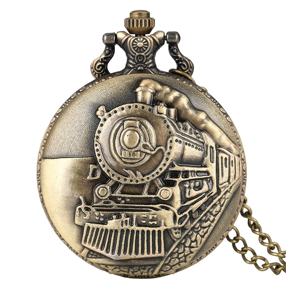 Vintage Retro Bronze Train Locomotive Pocket Watch Necklace Pendant ...
