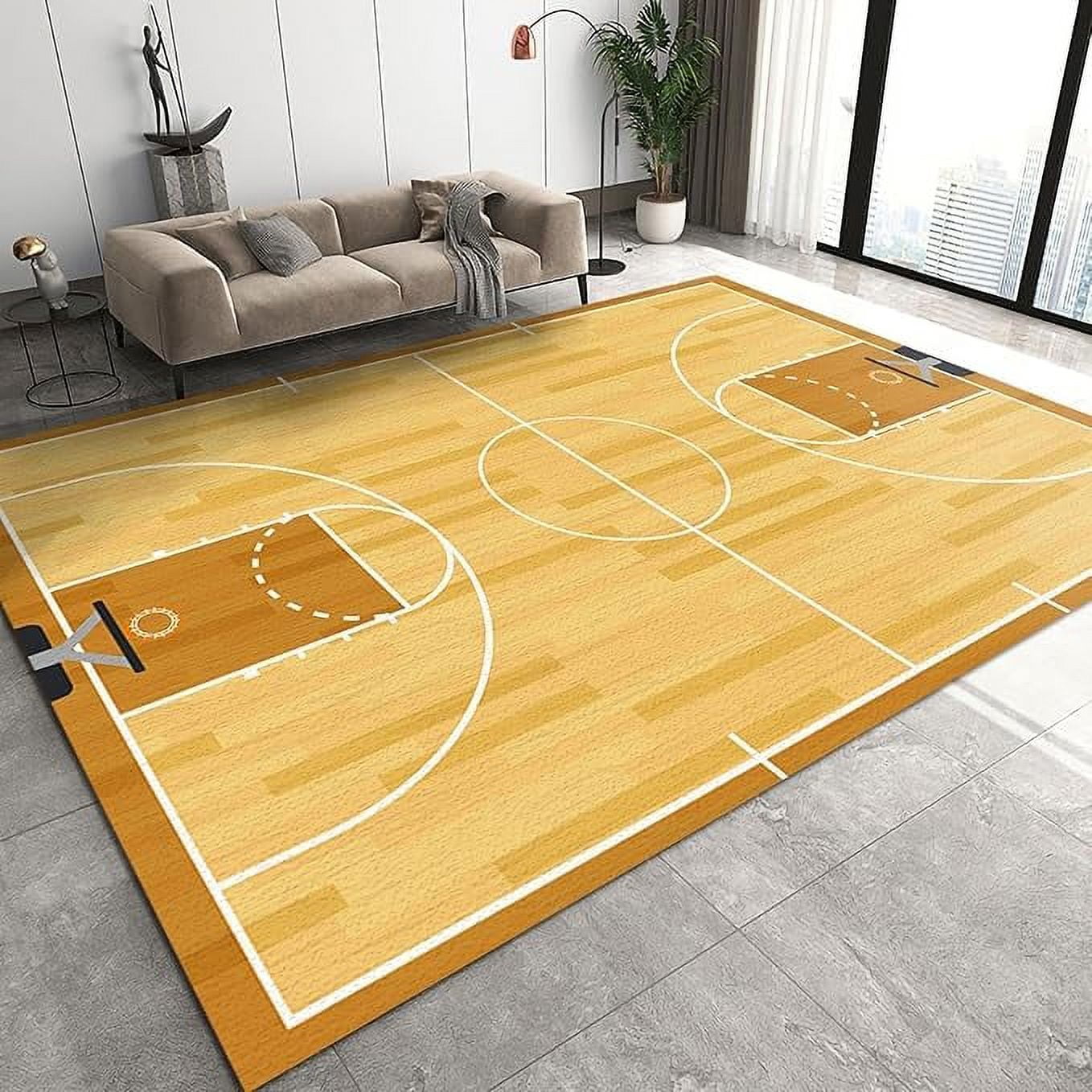 Retro Brown Basketball Court Wood Grain Area Rug, Sports Basketball ...