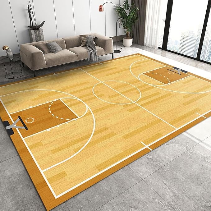 Retro Brown Basketball Rugs Court Wood Grain Area Rug, Sports ...