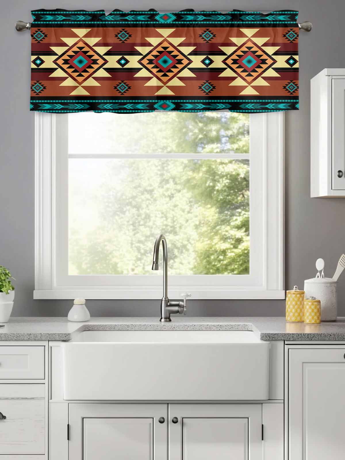 Retro Brown Bohemian Pattern Valances for Windows,Rod Pocket Valance ...