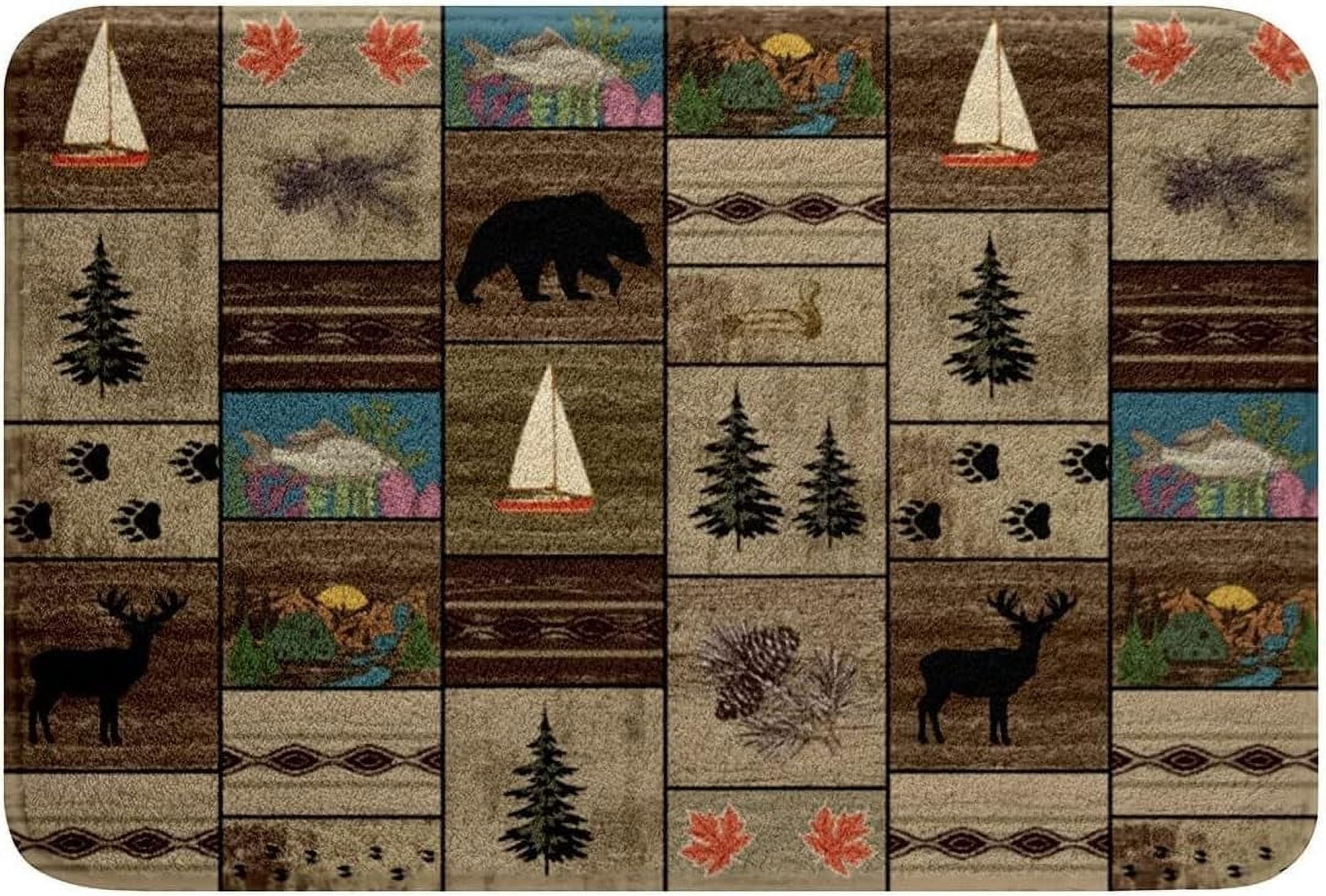 Retro Brown Cabin Bath Mat for Bathroom Non Slip,Patchwork Woodland ...