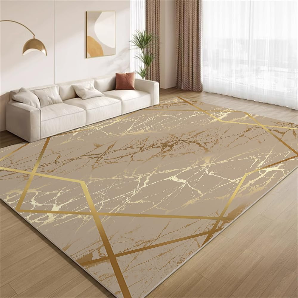 Retro Brown Gold Rug 3x5ft Area Rugs Gold Stripes Cracks Art Rugs Non ...