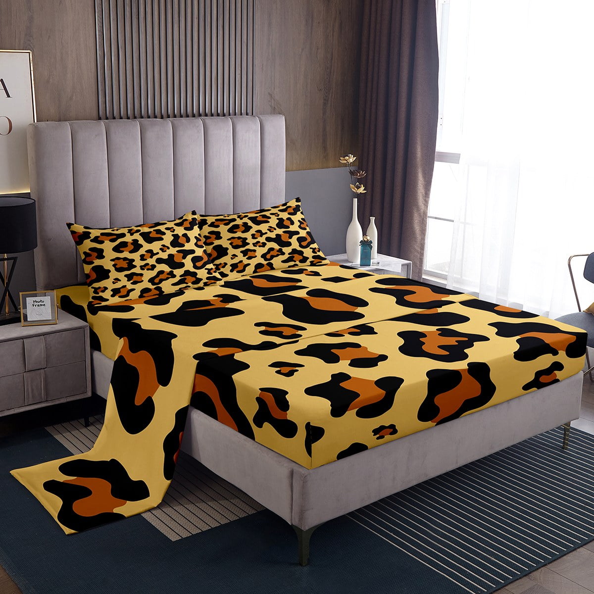 Retro Brown Leopard Bed Sheets Set King,Cheetah Print Sheet Set ,Wild ...