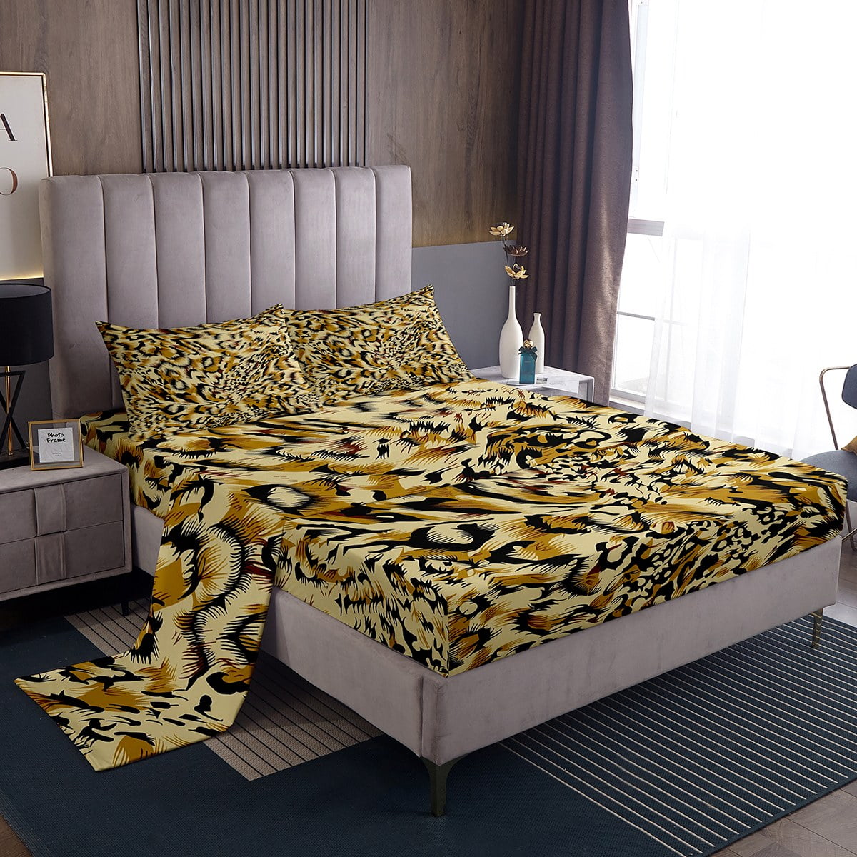 Retro Brown Leopard Bed Sheets Set King,Cheetah Print Sheet Set ,Wild ...
