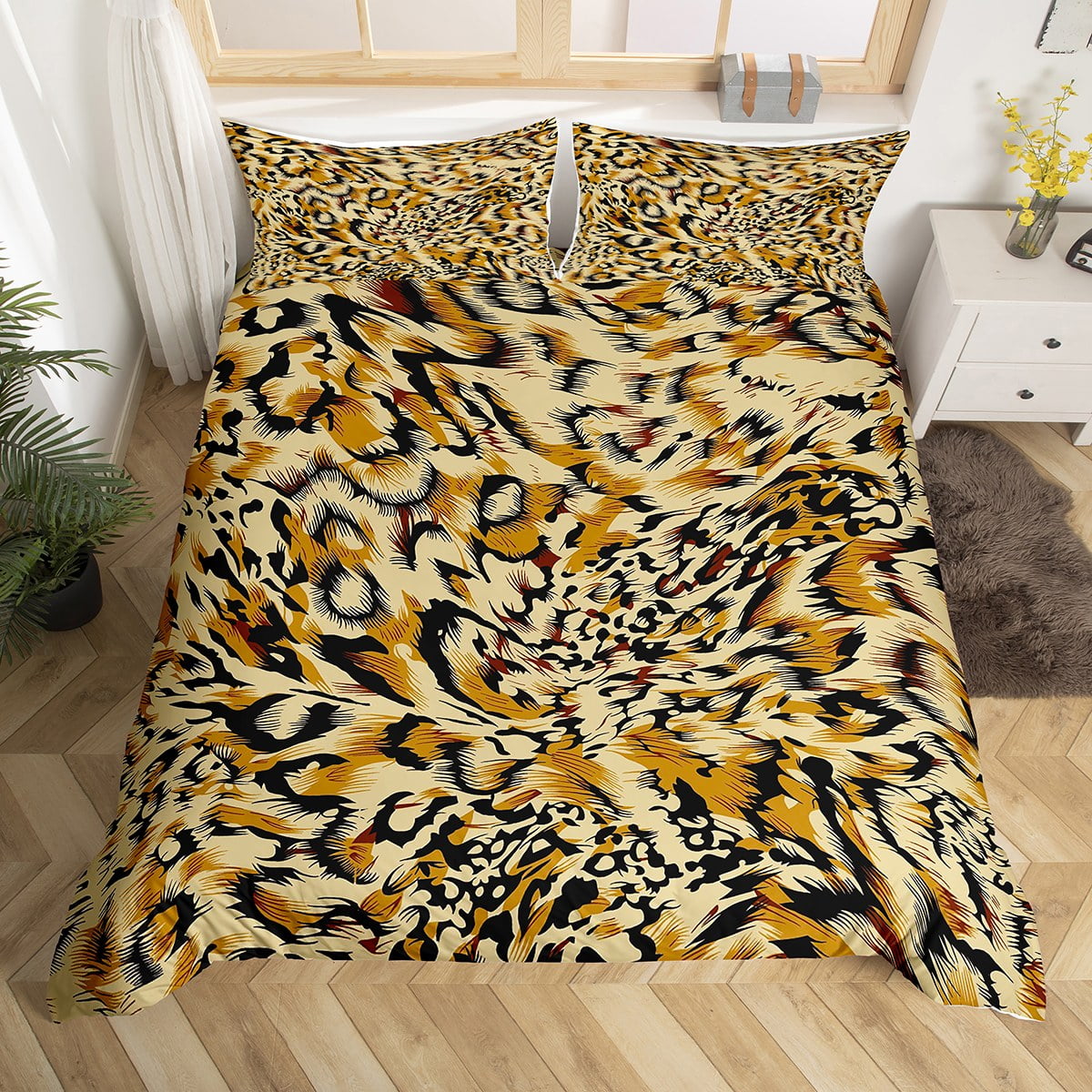 Retro Brown Leopard Duvet Cover King,Cheetah Print Bedding Set for Boys ...