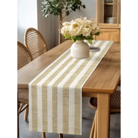 Retro Brown Linen Striped Table Runner 90 Inches Long,Kitchen Dining ...
