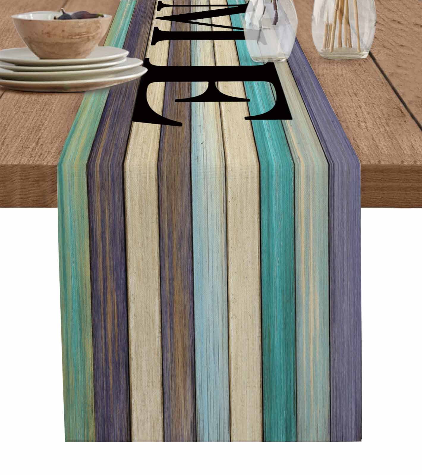 Retro Brown Teal Table Runner Vintage Home Wooden Farmhouse ...