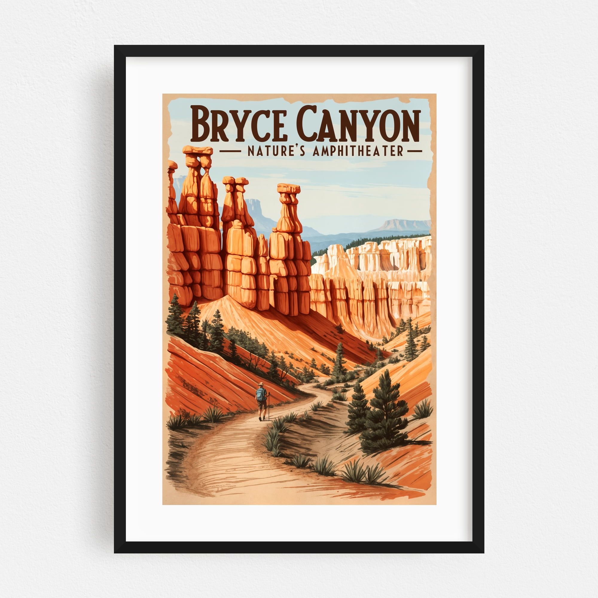 Retro Bryce Canyon Travel Poster with Hoodoos - Utah Illustration ...