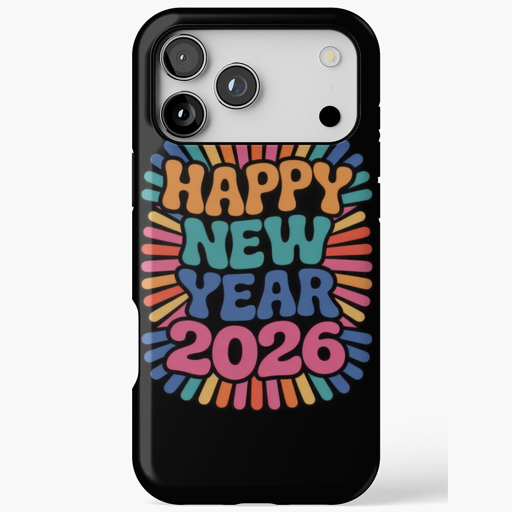 Retro Bubble Font Happy New Year 2026 iPhone Case 17 to 11 Pro Max ...