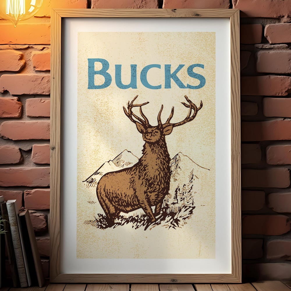Retro Buck Print Gift For Hunter Outdoors Art Deer Buck Poster Retro ...