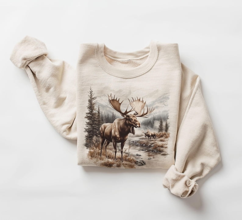 Retro Bull Moose Wilderness Scene Sweatshirt - 90s Moose Wildlife ...