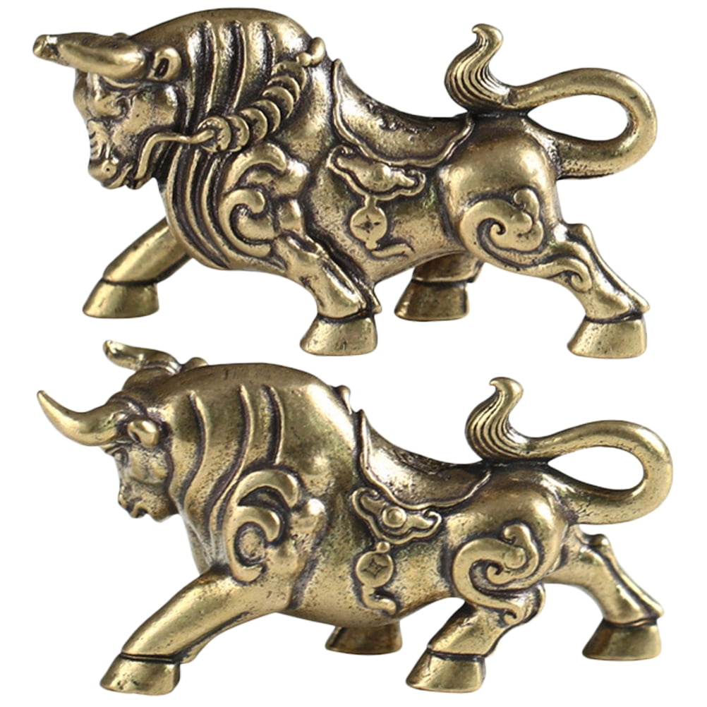1 Pair Bull Figure Statues Animal Bull Brass Ox Statues Vintage Cow ...