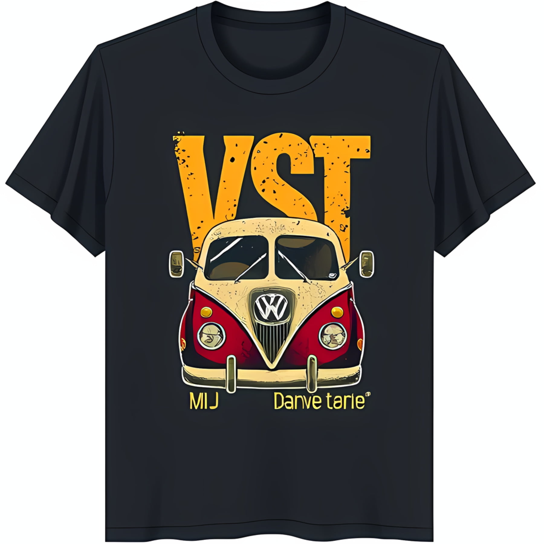 Retro Bus Graphic Black T-Shirt with Bold 'VST' Design - Walmart.com